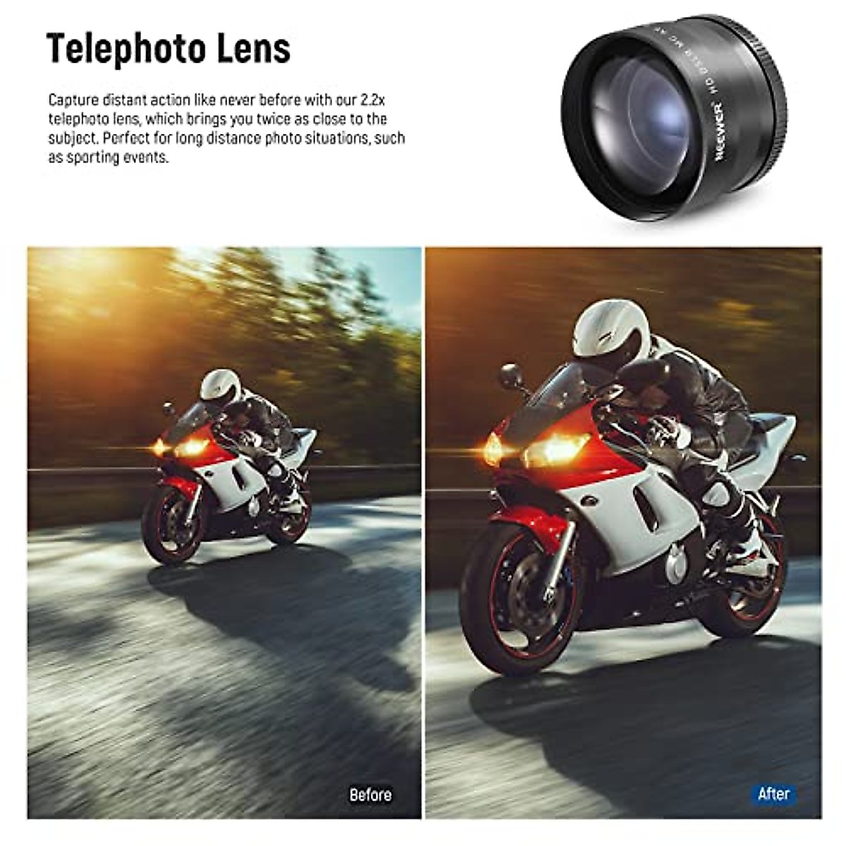 NEEWER 58mm Lens and Filter Set: Wide Angle/2.2X Telephoto Additional Lens for 18mm-85mm APS-C Lens, (+1+2+4+10) Close Up Macro/ND/UV/CPL/FLD Filters for Camera Lens with ⌀58mm Thread