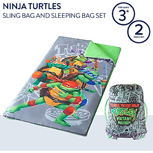 Ninja Turtles Mutant Mayhem Slumber Set,Comfortable Sleeping Bag with Convenient Sling Bag