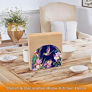 Kigai Napkin Holder for Table Hummingbird Iris Flower Clear Paper Towel Napkin Holders Standing Napkin Dispenser for Kitchen, Bathroom, Dining Table, Countertop