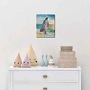 Jesus Christ Walking on the Beach Poster Catholic Canvas Print Christian Wall Art Bedroom Bathroom Wall Decor God Pictures Home Life Decoration 8x10 Inches