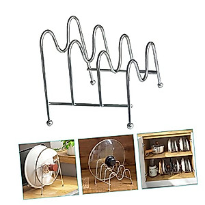 Gadpiparty Three Layer Pot Lid Rack Mug Holder Desk Topper Shelf Cutting Board Rack Organizer Desktop Stand Dishes Drying Rack Pan Cover Organizer Reusable Pot Lid Organizer Iron Wire Silver