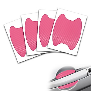 Msyuusr 4 PCS Car Door Handle Sticker, Carbon Fiber Anti-Scratches Car Door Cup Protector, Universal Auto Door Handle Protective Film for Most Car Handles (Pink)