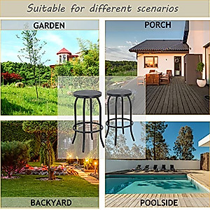 LOKATSE HOME Outdoor Patio Bar Height Stool Bistro Chair Counter Footrest, Set of 2, Black