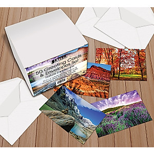 Better Office Products 50-Pack All Occasion Greeting Cards Box Set, 4 x 6 inch, 50 Assorted Blank Note Cards & 50 Envelopes, 6 Nature Photography Americana Designs, Blank Inside, 50 Pack