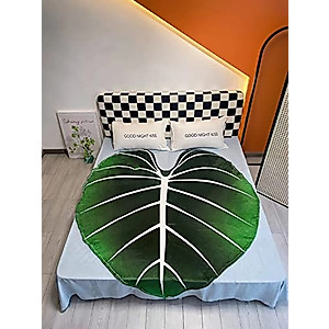 Large Leaf Blanket Green Plant Throw Blankets Soft Fuzzy Leaf Shaped Flannel Throw Decorative Blanket for Plant Lovers Bed Couch Sofa Car