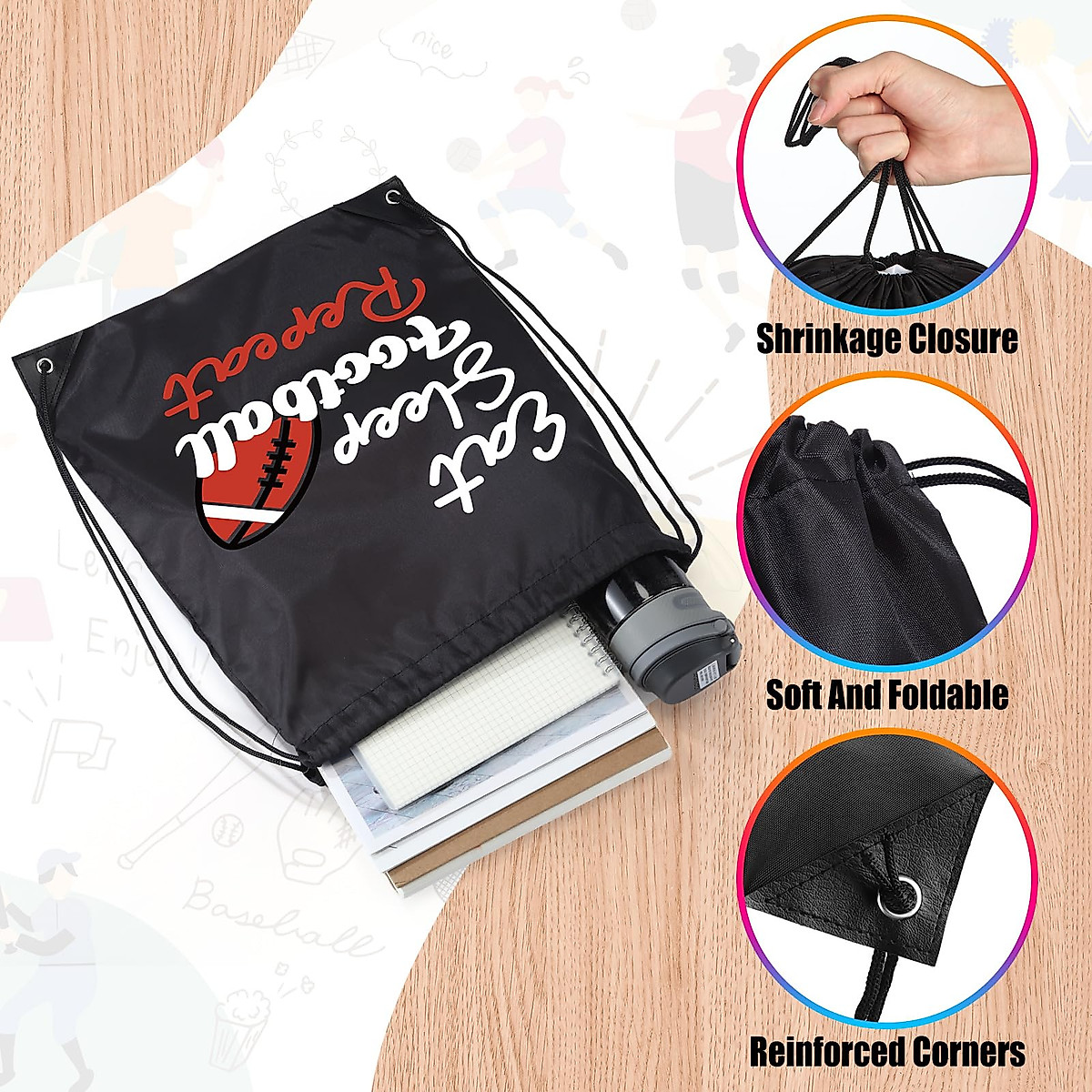 Windyun 16 Pcs Ball Drawstring Backpack Bulk Lightweight Draw String Bags Cinch Bags Drawstring Cinch Sack Tote(Football)