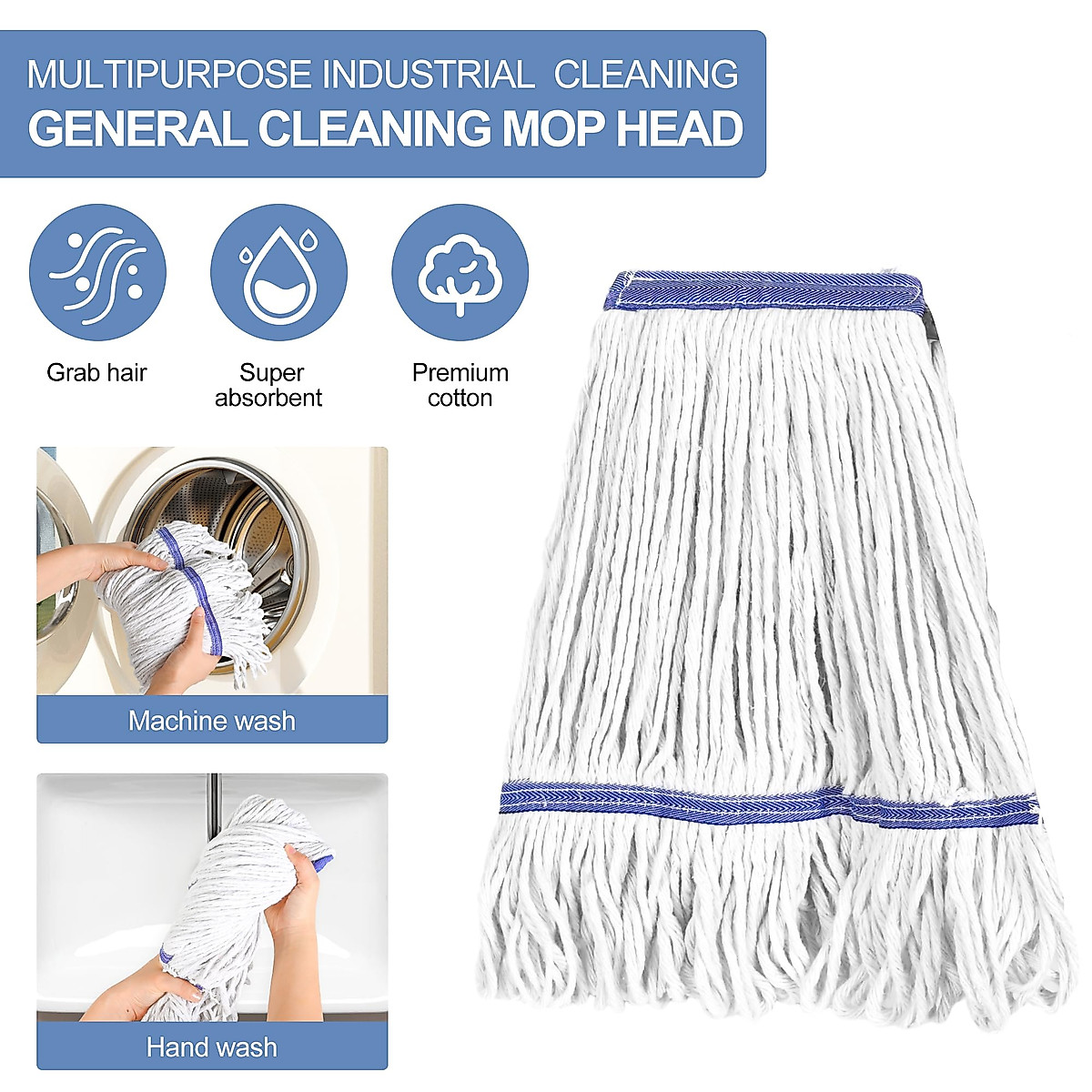 4 Pieces Mop Head Replacement Heavy Duty Commercial Mop Heads Wet Industrial String Cotton mop Cotton Looped End String Head Refill
