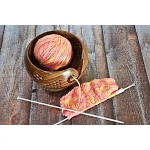 Ajuny Wooden Crafted large Yarn Ball Storage Bowl with Elegant Design Spiral Yarn Dispenser | Carved Holes | Knitting Crochet Accessories - Gift for ladies