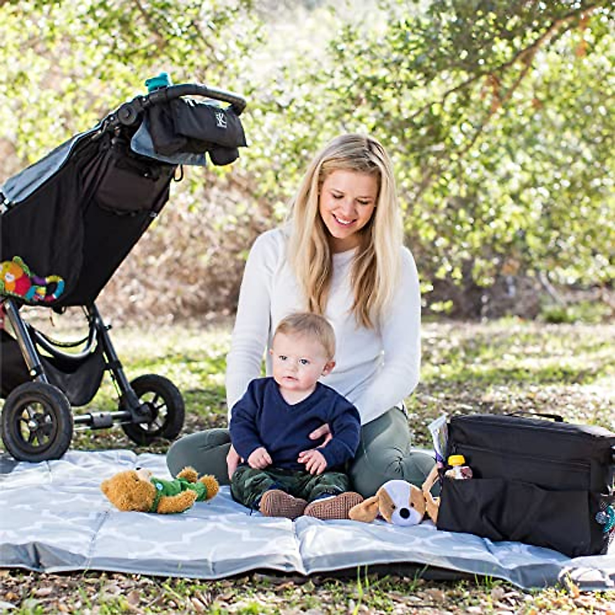 J.L. Childress Cool 'N Cargo Stroller and Wagon Cooler and Organizer - Universal Fit - Insulated - Attaches to Strollers, Wagons, Walkers and Wheelchairs - Large Capacity - Black