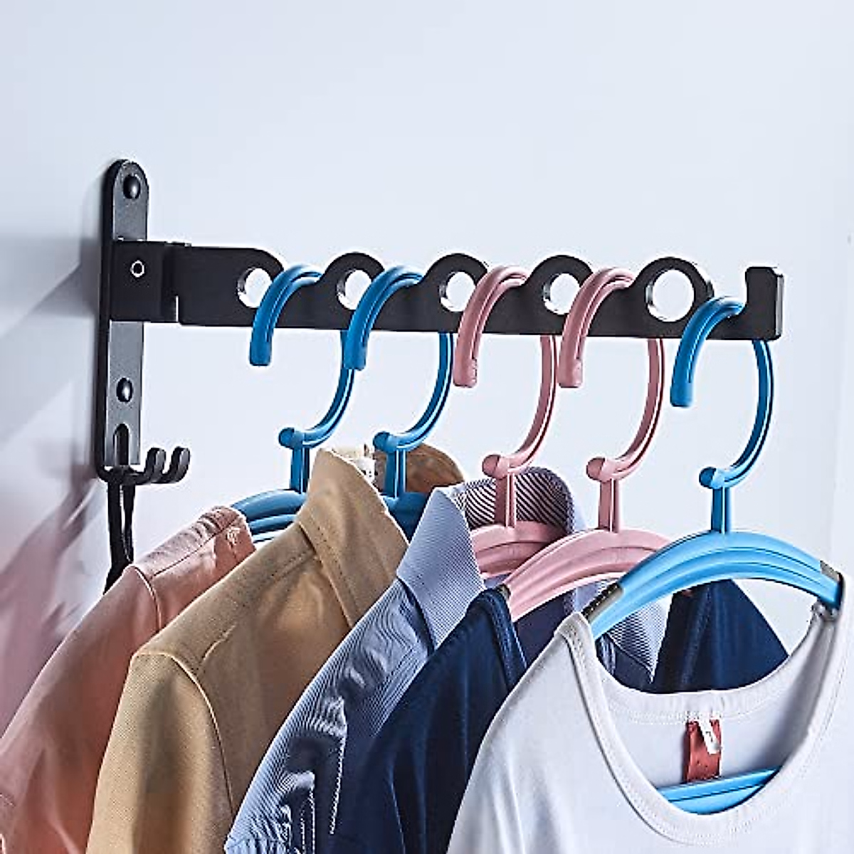 Gnimauhz Small Wall Clothes Rail, Aluminium Foldable Drying Rack Hook 90° Rotation Coat Hanger for Laundry Bathroom Balcony (1ps Black Fixed Seat)