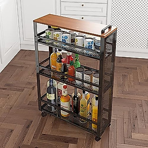 fusehome 2023 New, Slim Kitchen Storage Cart, 3-Tier Metal Rolling Utility Cart Mesh Basket, Multifunction Wire Basket Shelf Trolley for Home Laundry, Bathroom, Living Room, Black