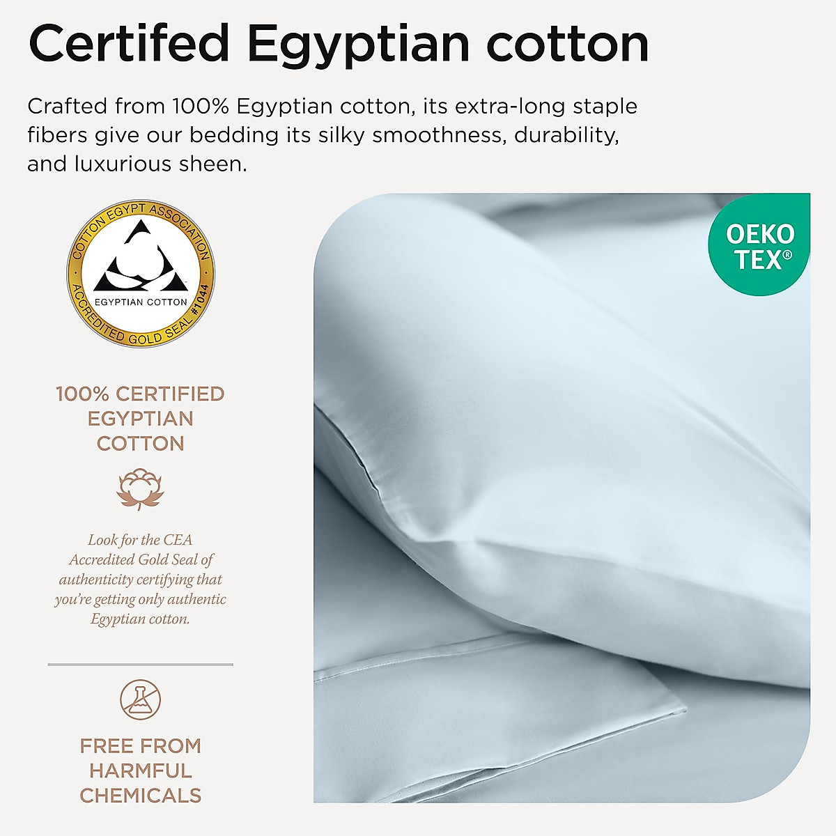 Threadmill Egyptian Cotton Full Size Sheet Set | 100% Certified Egyptian Cotton Sheets for Full Size Bed | Full Bed Sheets Set 16" Deep Pocket | Soft Sateen 4-Piece Cooling Bedding Set | Light Blue