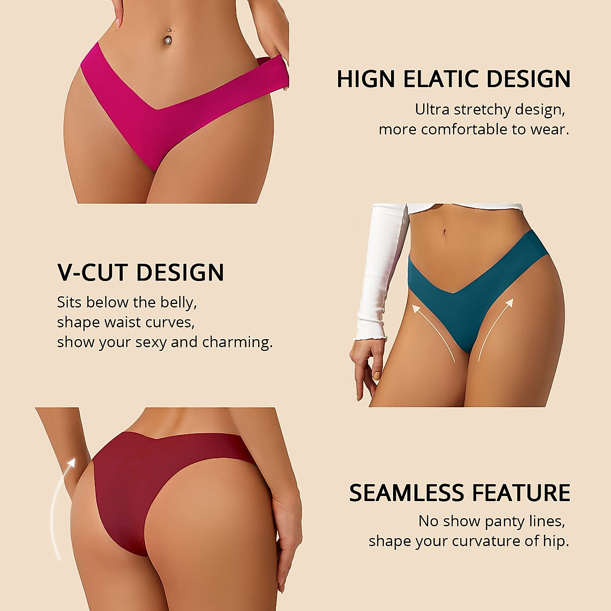 BAJAOEY Seamless Underwear Women,Cheeky Underwear for Women Soft No Show Bikini Panties for Women Hipster 5 pack S-XL