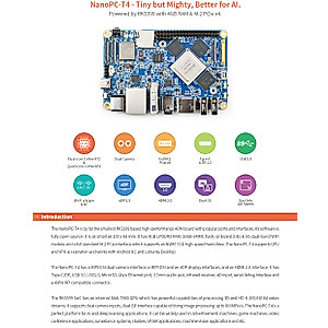 NanoPC-T4 RK3399 ARM Dual-Display Mini PC LPDDR3 RAM 4GB Gbps Ethernet,Support Android 8.1 and Lubuntu 16.04 for AI Project, Bundle with 7inch eDP LCD Touch Display