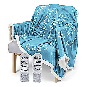 Bloom Enterprise Scripture Blanket - Religious Throw Blanket Makes Ideal Christian Gifts for Women - Prayer Blanket Has Bible Verse Joshua 1:9, Healing Blanket for Women & Christian Socks (Teal)