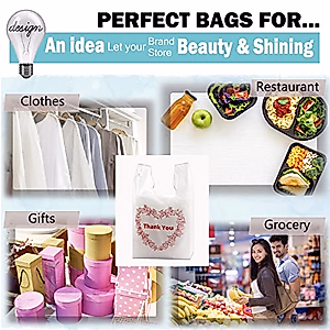 Plastic Shopping Bags, Thank You bags, Reusable and Disposable Grocery Bags, Standard Size Supermarket Bags 11x6x21 100 Pieces (Flower Heart)