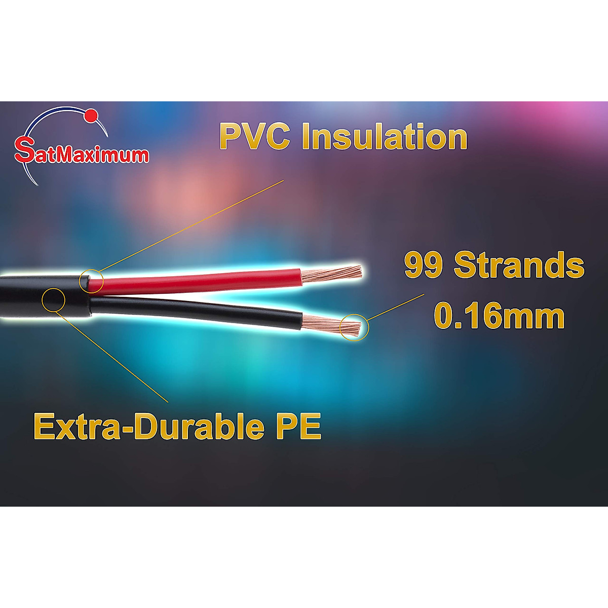 Satmaximum 14/2 500FT Outdoor Speaker Wire Copper Clad Aluminum, Stranded Bulk Audio Cable | CL2, Direct Burial, UV Resistant