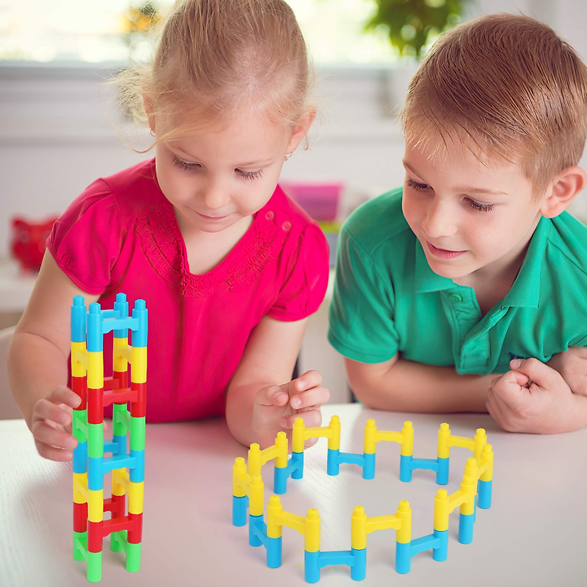 PlayBuild Pilo Building Blocks - H Blocks Bridge Constructor Stacking Toy - Fun Educational Construction Toys - Pillar Arch Aqueducts Build with Easy Plastic Storage Container