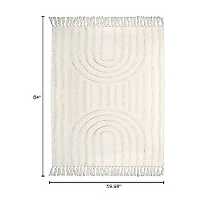 Lanffia Boho Area Rug 5' x 7'，Tufted Cotton Rainbow Living Room Rug Hand Woven Washable Farmhouse Tribal Floor Carpet for Entryway Bedroom Kitchen, Beige