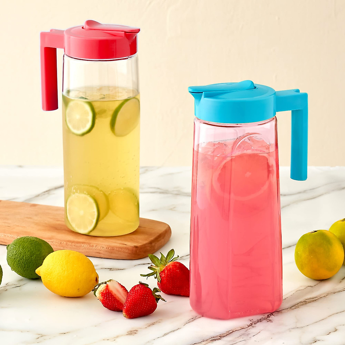 Amazing Abby - Slim - Tritan Pitcher (64 oz), Unbreakable Plastic Water Pitcher with Lid, BPA-Free, Heat-Resistant, Dishwasher-Safe, Great for Both Iced and Hot Drinks, Indoors and Outdoors, Blue