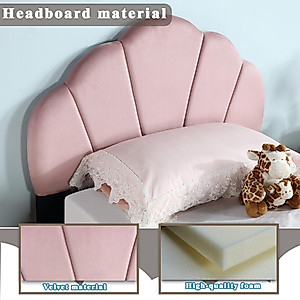 Gustonhon Upholstered Twin Size Platform Bed for Kids,Twin Bed Frame with Slatted Bed Base and Playful Headboard for Teens Girls,No Boxing Spring Needed (Pink)