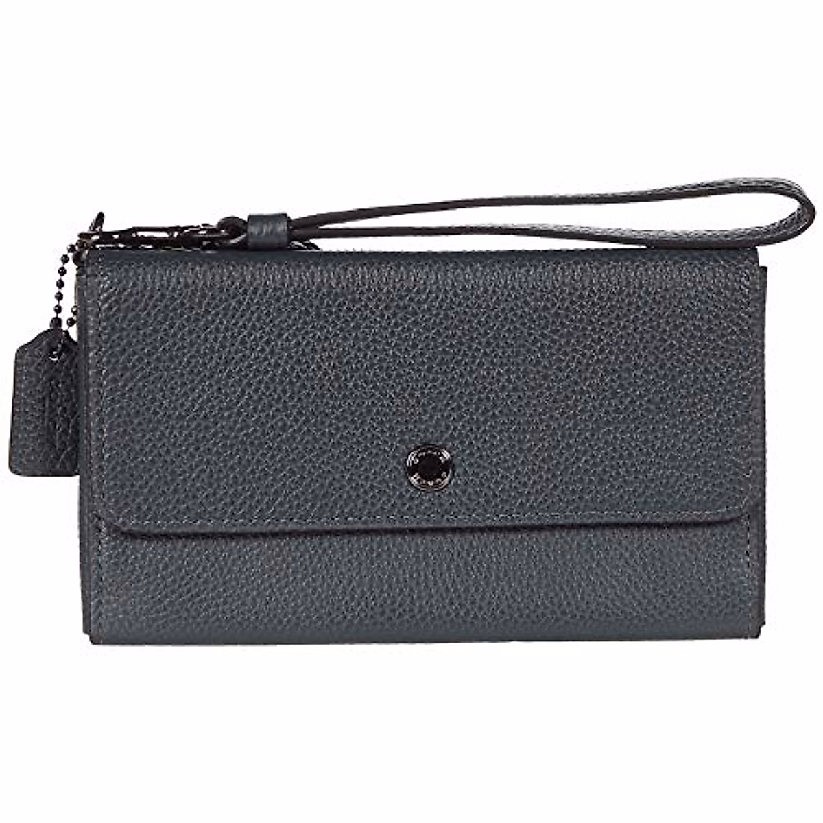 Coach Triple Small Wristlet in Polished Pebble Leather Gm/Cypress One Size