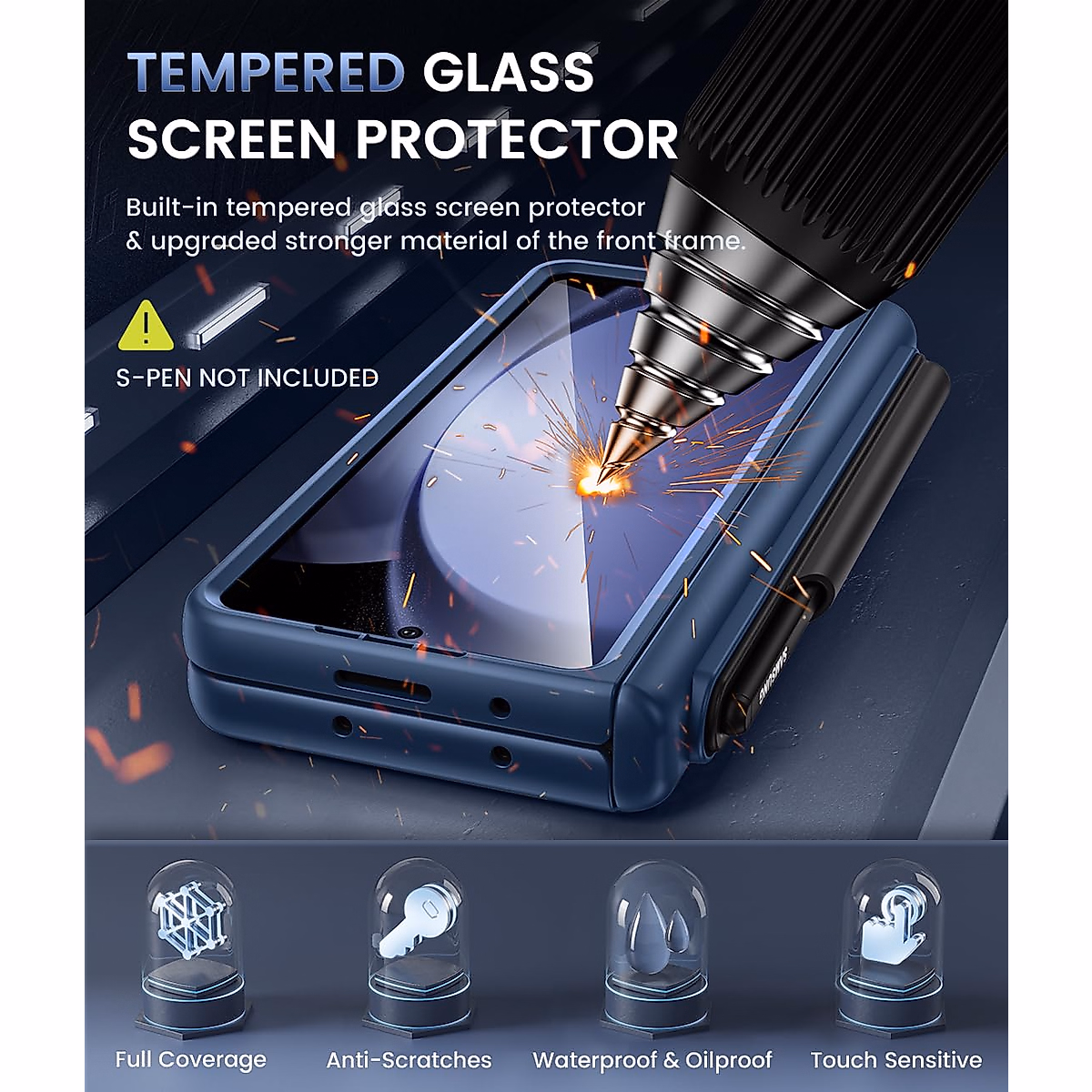 Caka Case for Galaxy Z Fold 5 Case with S Pen Holder & Screen Protector & Kickstand & Hinge Protection 360 Military Grade Shockproof Phone Cover for Samsung Galaxy Z Fold 5 - Blue