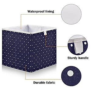 Kigai Blue White Dots Storage Baskets, 16x11x7 in Collapsible Fabric Storage Bins Organizer Rectangular Storage Box for Shelves, Closets, Laundry, Nursery, Home Decor