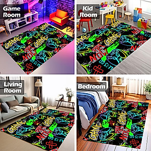 Osimiccp Gamer Rug for Boys Room 5'x7' Non-Slip Gaming Rug,Cool Graffiti Gaming Carpet for Bedroom Living Room Game Room Rug Decor