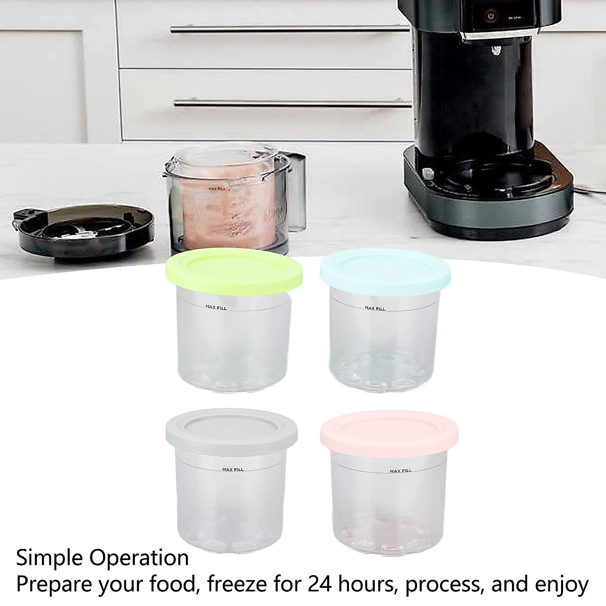 Dweekiy Ice Cream Cans, 4Pcs Plastic Ice Cream Pints Containers Replacement for NC299AMZ NC300s Series Creami Ice Cream Makers