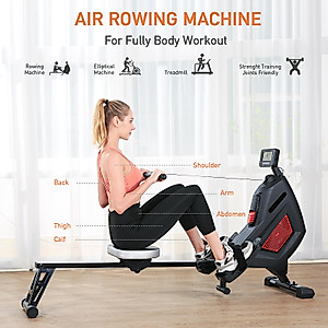 Rowing Machine Folding Magnetic Air Rowing Machines, Indoor Rower Machine for Home Use, 8 Levels Quiet Magnetic & Air Dual Resistance Foldable Rower for Exercise Gyms Training, 250 LBS Max Weight