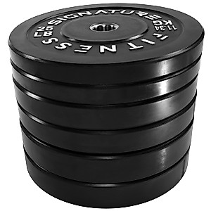 Signature Fitness 2" Olympic Bumper Plate Weight Plates with Steel Hub in Pairs or Sets - 100% Virgin Rubber, Black