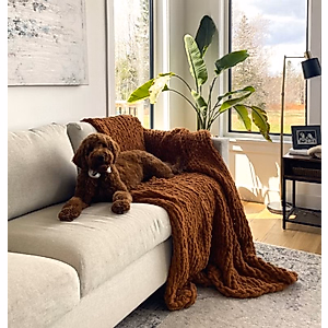 White Oak Village Large Chunky Knit Blanket 50x70; Boho Throw; Tight Braid Cable Knit Throw for Sofa Throw for Bed; Chenille Weighted Blanket 4.5lbs Farmhouse Decor (Deep Ginger)