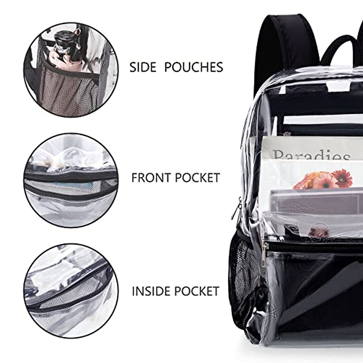 Keke Int'l Clear Backpack Heavy Duty PVC Clear Backpack, 40lbs(Black)