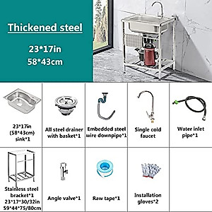 Stainless sink，single bowl kitchen sinks，stainless steel utility sink,Thickened stainless steel single sink with stainless steel bracket and 360° swivel faucet, suitable for garage, kitchen, (Color :