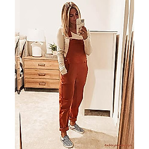 Women's Casual Adjustable Denim Bib Overalls Jeans Pants Fashion Loose Overall Jumpsuits Brown Size X-Large