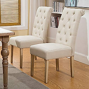 LSSBOUGHT Button-Tufted Classic Accent Dining Chairs with Solid Wood Legs, Set of 4 (Tan)