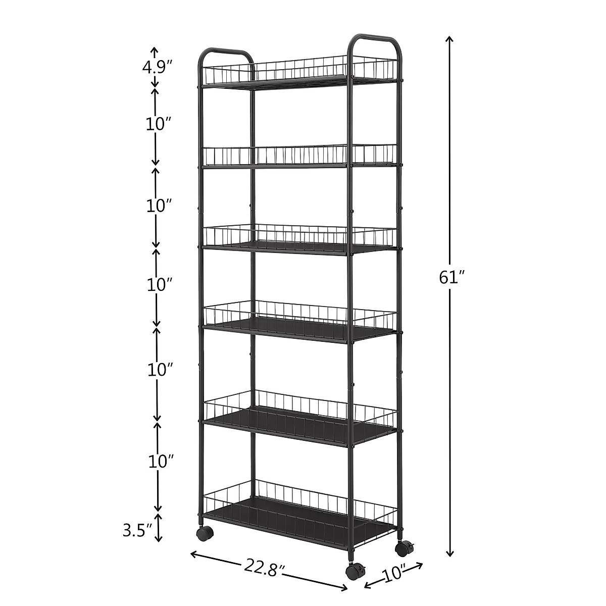 JOIN IRON 6-Tier Rolling Cart Gap Kitchen Slim Slide Out Storage Tower Rack with Wheels, 6 Baskets, Kitchen, Bathroom Laundry Narrow Piaces Utility cart, 10" D x 22.8" W x 61" H