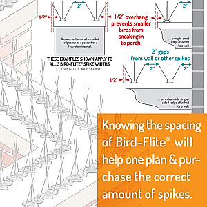 Bird Barrier Bird-Flite Stainless Steel Bird Spikes | Metal Pins Strips with Plastic Base, Clear Glue Adhesive Included - Wide (5in) - 10 Ft. Length