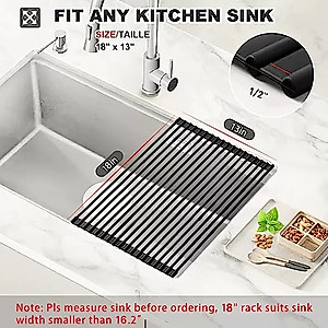 MERRYBOX Roll Up Dish Drying Rack, Silicone Wrapped Over The Sink Dish Rack Foldable Dish Drainer Anti-Slip Dish Racks for Kitchen Counter, Multipurpose Kitchen Sink Drying Rack, 18" x 13", Black