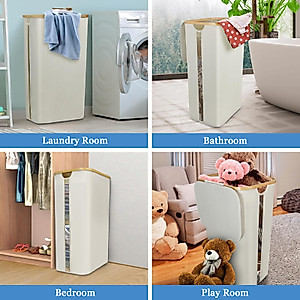 Ranslen Laundry Basket with Lid, 110L XXL Laundry Hamper Collapsible Dirty Clothes Hamper with Bamboo Handles Removable Bag Tall Waterproof Laundry Hampers for Laundry Room Bedroom Beige