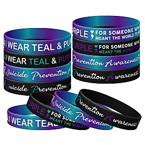 Suicide Prevention Awareness Silicone Wristband Bracelet, I Wear Teal & Purple for Someone Who Meant The World to Me Wristband Bracelet, Stretch Wristbands Unisex Size for Women Men Teen (12-pack)