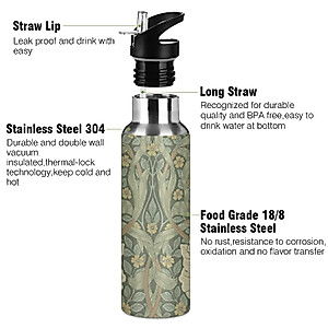 ALAZA William Morris Water Bottle with Straw Lid Vacuum Insulated Stainless Steel Thermo Flask Water Bottle 20oz 2