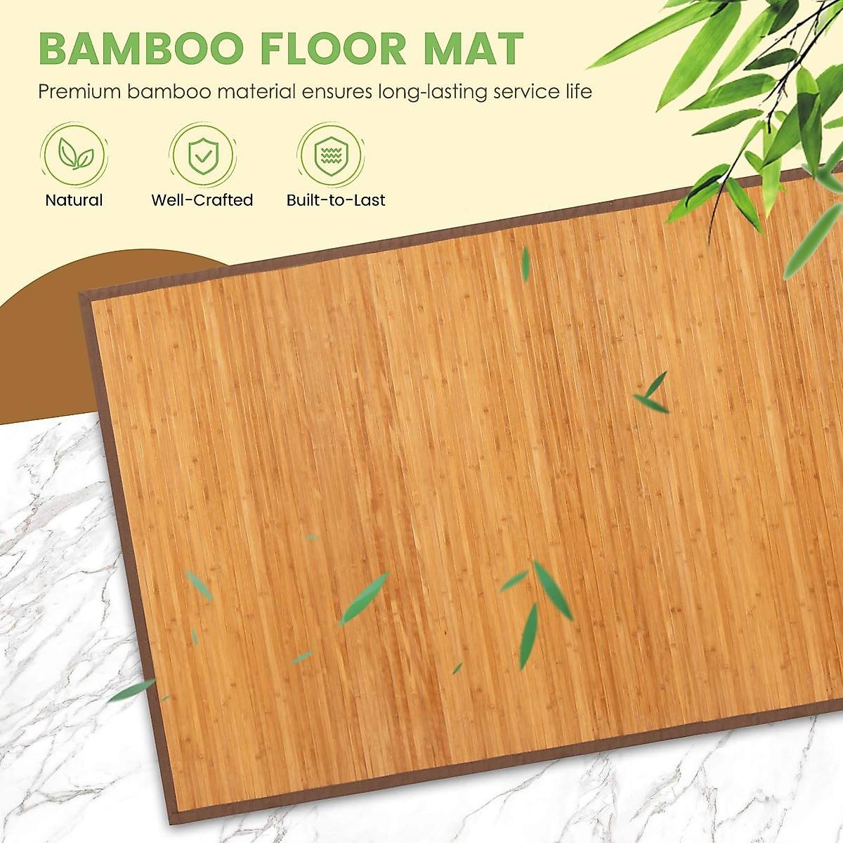Giantex 5’ x 8’ Bamboo Area Rugs - Floor Mat with Anti-Slip Backing, Durable Roll-up Floor Rug, 60” x 96” Indoor Mat Rug for Dining Room, Living Room, Bedroom, Entryway, Bamboo Carpet (Modern)