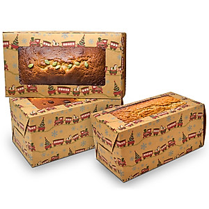 Gift Boutique 24 Christmas Bakery Boxes Holiday 2 Pound Loaf Pan Treat Boxes Brown Kraft Paper Box with Window for Baking Cupcake Goodies Food Gift Packaging Containers Party Favors 9" X 5" X 4.5"
