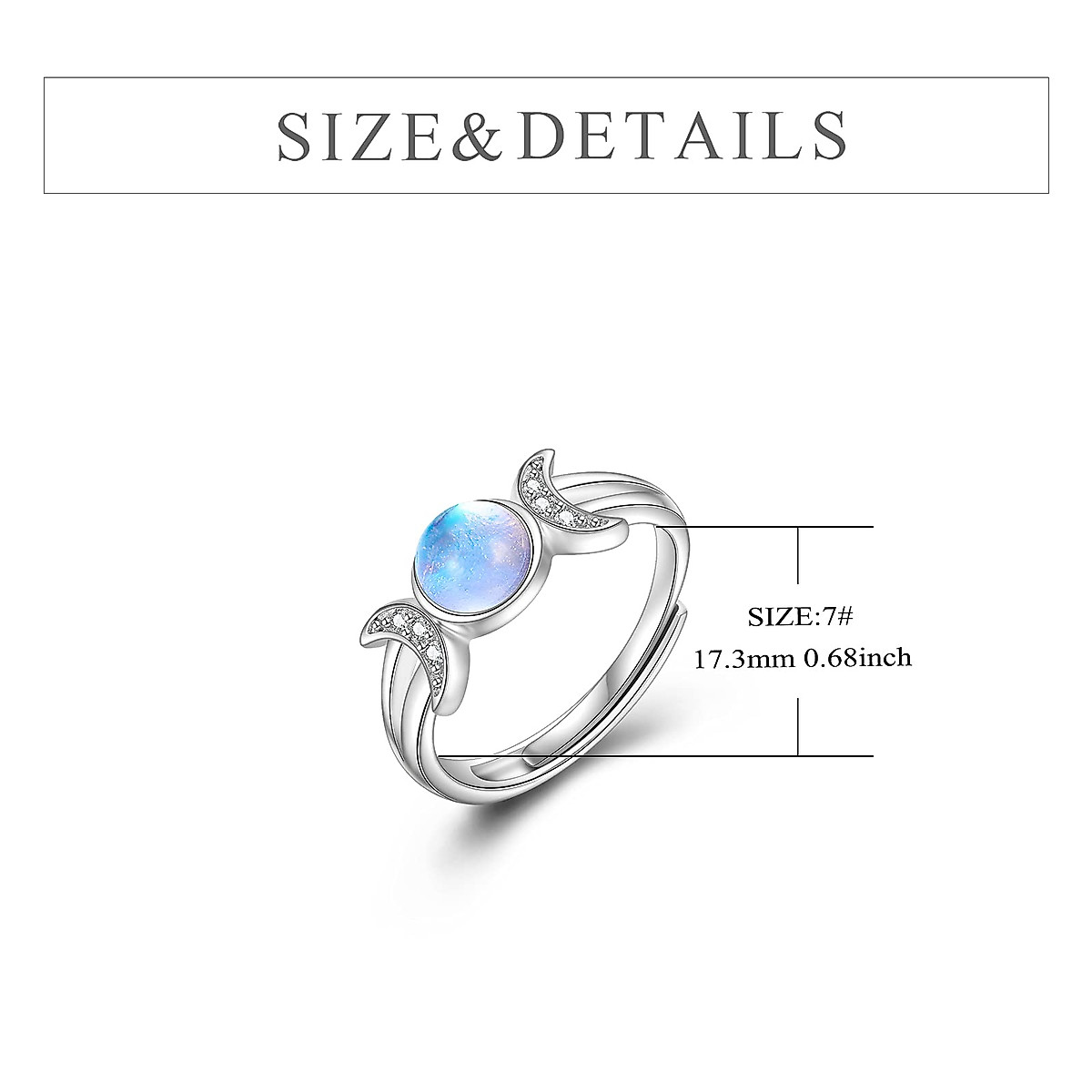 Pagan Triple Moon Bands Ring Wicca Moonstone Ring 925 Sterling Silver