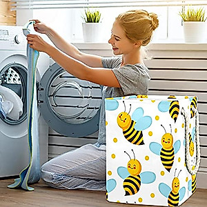 Cute Cartoon Funny Bee Laundry Basket Collapsible Rectangular Organizer Hamper For Unisex Adult, Teen Girls, Boys, Waterproof Storage Bins Kids Room