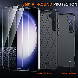 SPIDERCASE Designed for Samsung Galaxy S23 Case, [10 FT Military Grade Drop Protection], 2 Pack [Tempered Glass Screen Protector+Camera Lens Protector] Heavy Duty Shockproof Case, Black