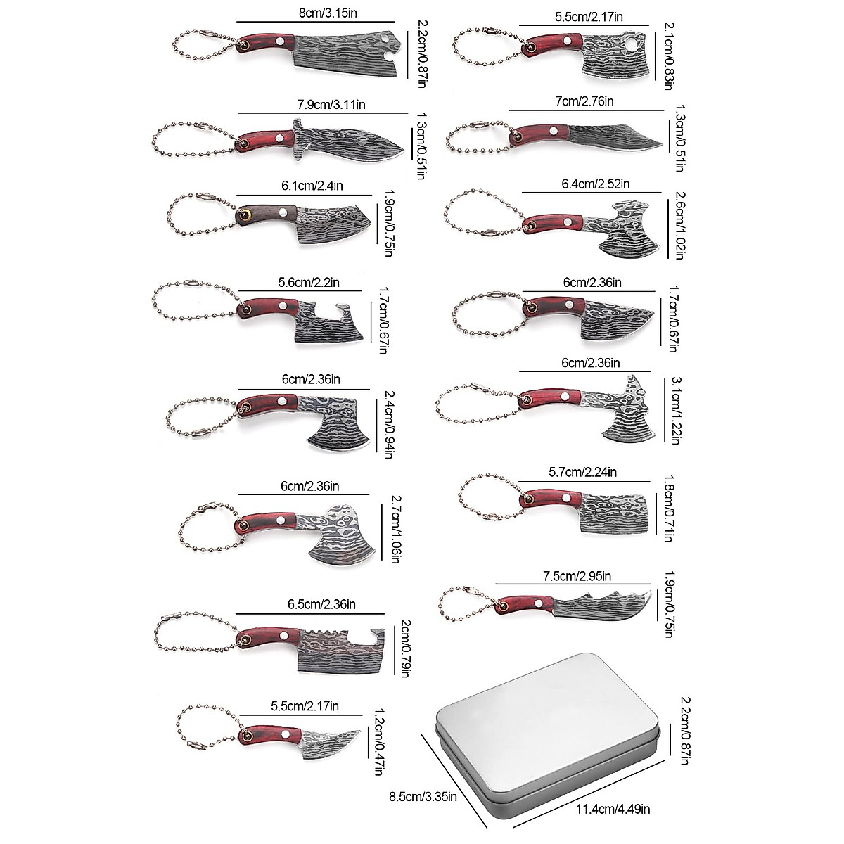 Mini Knife Set,Tiny Knife Set with Sheath,Mini Pocket Knives Keychain for Knife Collectors Gifts and Package Opener Box Cutter, Set of 15