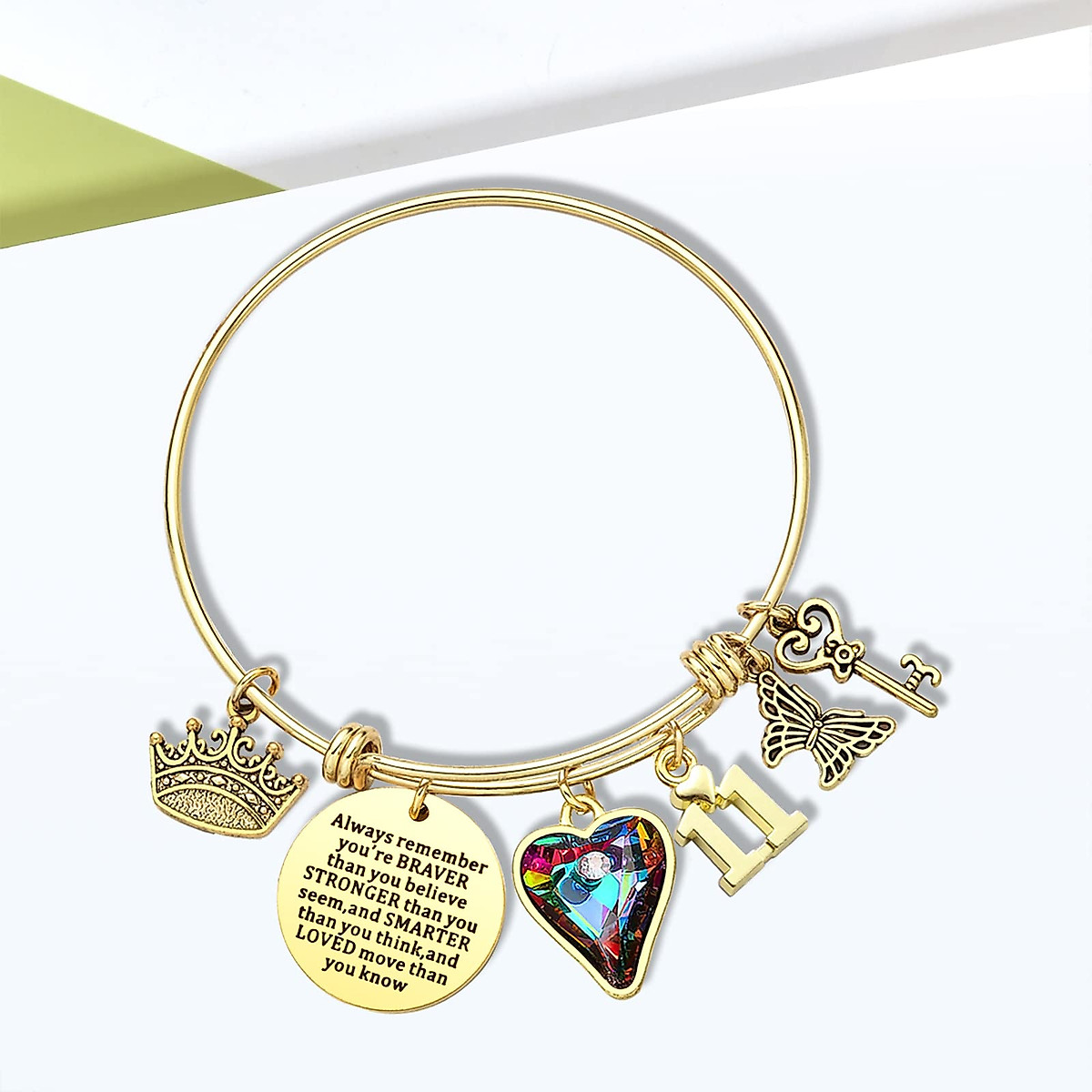 Miss Pink 11 Year Old Girl Bracelet Gift Ideas Girls Birthday Christmas Jewelry Presents 14k Gold Tone 11th Birthday Charm Bangle Bracelets Things Stuff for 11+ Daughter Granddaughter